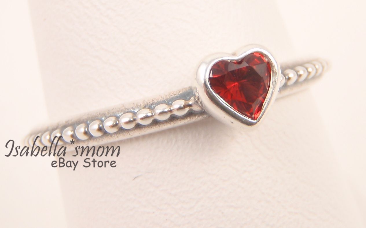 ONE LOVE Authentic PANDORA Silver /Red Synthetic RUBY HEART RING Sz 6 ...